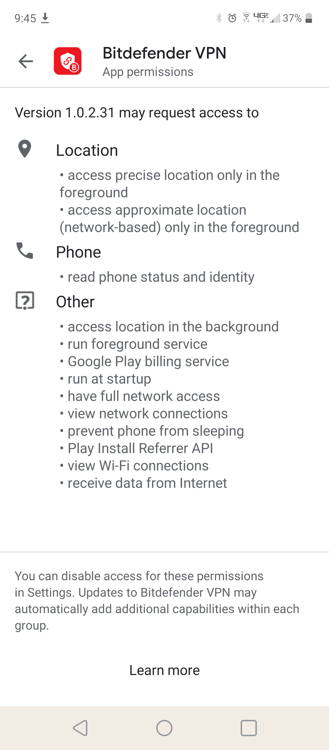 Bitdefender VPN Review 2020 - Dodgy Permissions Requests